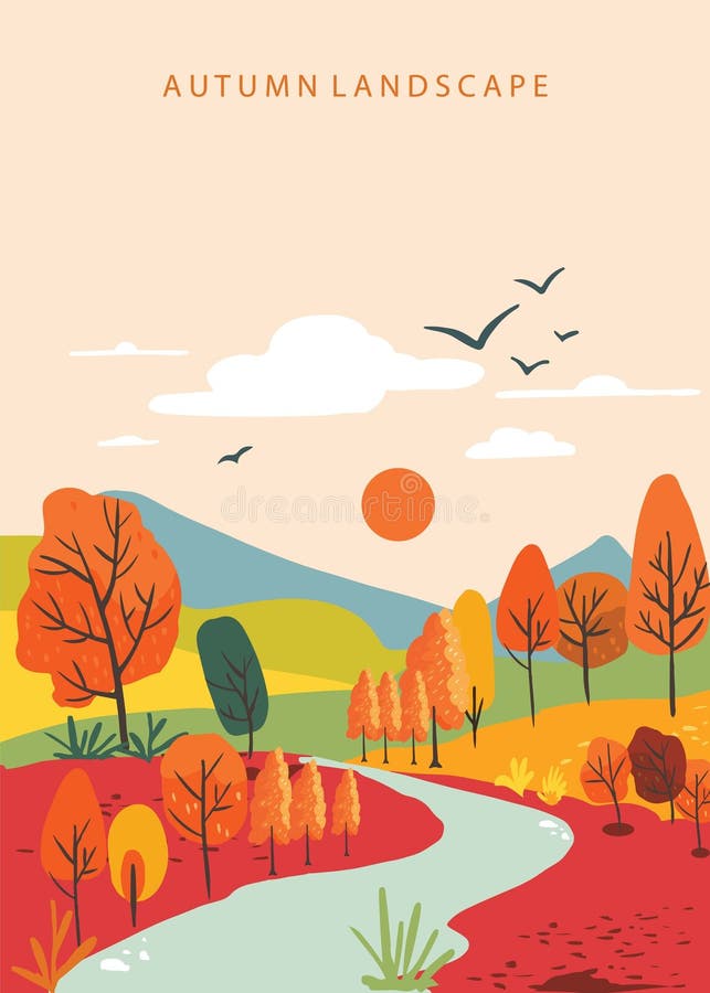 Autumn Background with Beautiful Natural Scene for A4 Vertical Design ...