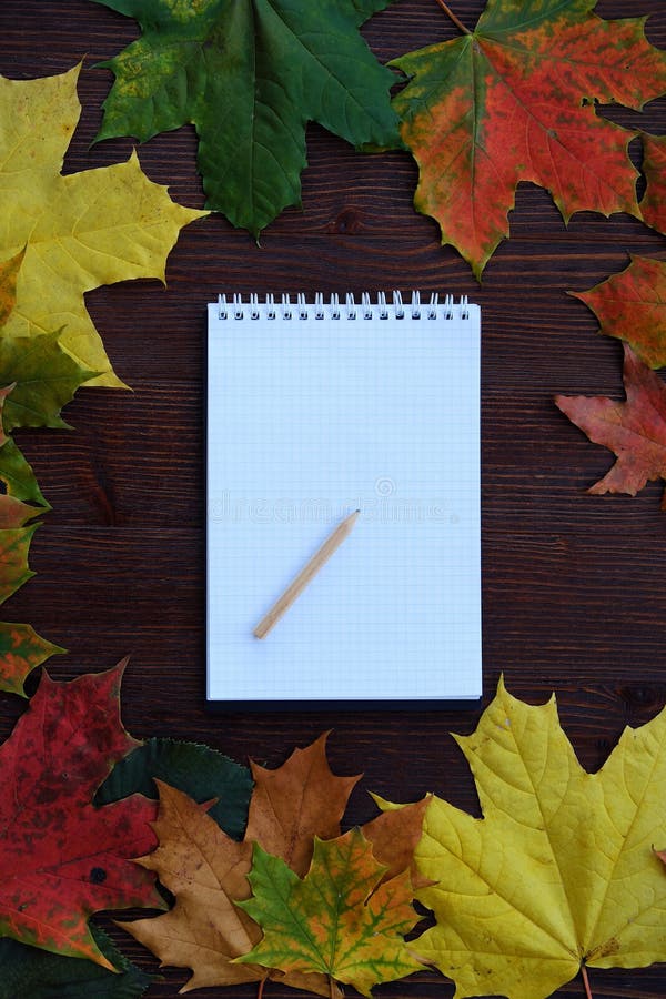 Autumn Background with Colored Leaves and Notepad Stock Photo - Image ...