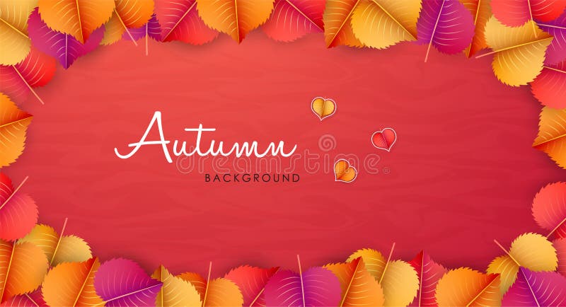 Autumn Background Decorated with Heart-shaped Leaves. Stock Vector ...