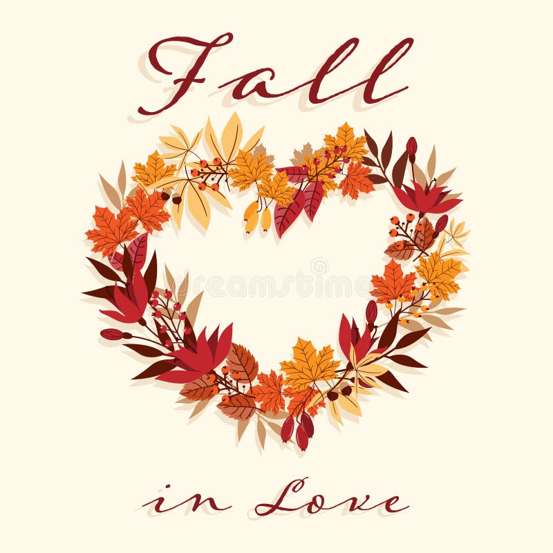 Autumn Background with Fall in Love Text on Autumn Leaves Frame Stock ...
