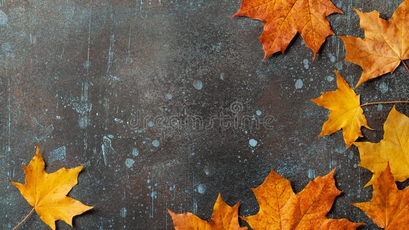 Autumn Background with Fall Maple Leaves on Rusted Metallic Surface ...
