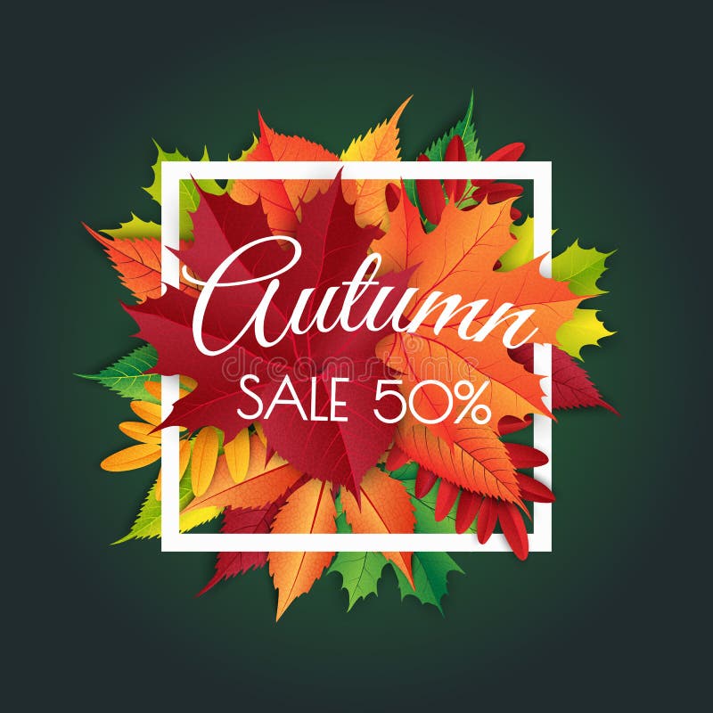 Autumn Background with Flat Leaves Design. for Cards, Invitations Stock ...