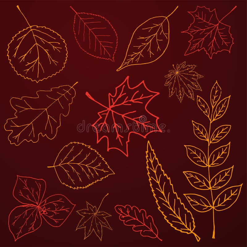 Autumn Background with Hand Draw Doodle Leaves. Stock Vector ...