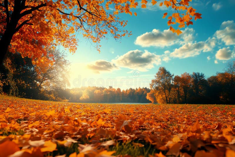 Autumn Background with Autumn Leaves Falling Down Stock Photo - Image ...