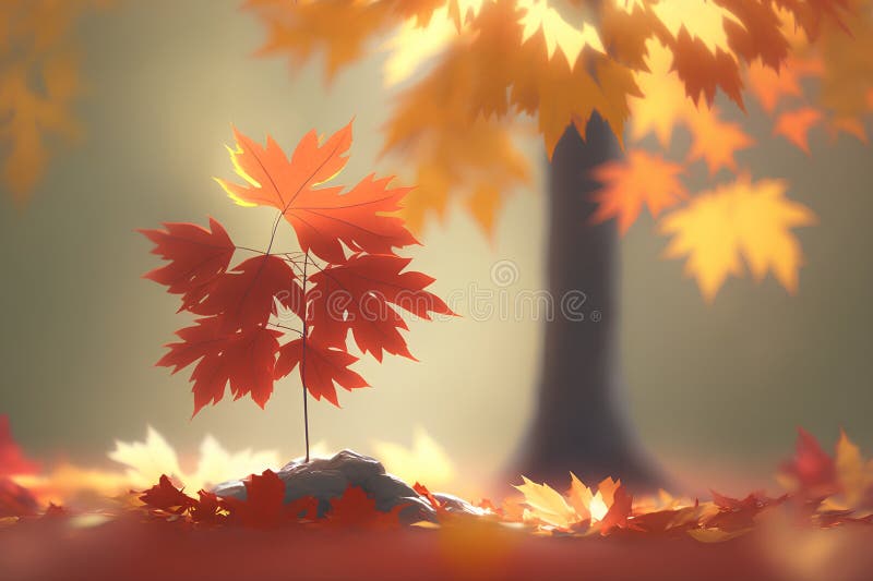 Autumn Background with Maple Tree and Falling Leaves. 3d Render Stock ...