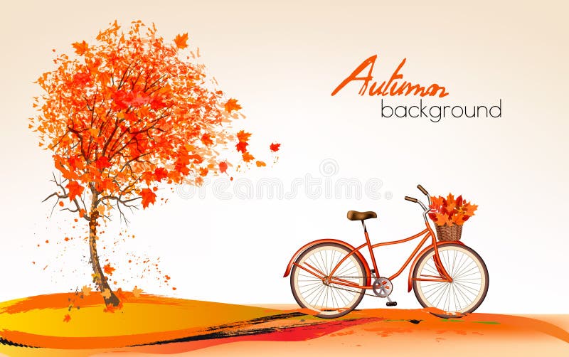 Autumn Background with a Tree and a Bicycle. Stock Vector ...