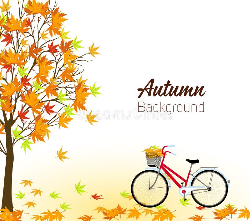 Autumn Background with a Tree and a Bicycle. Vector Stock Vector ...