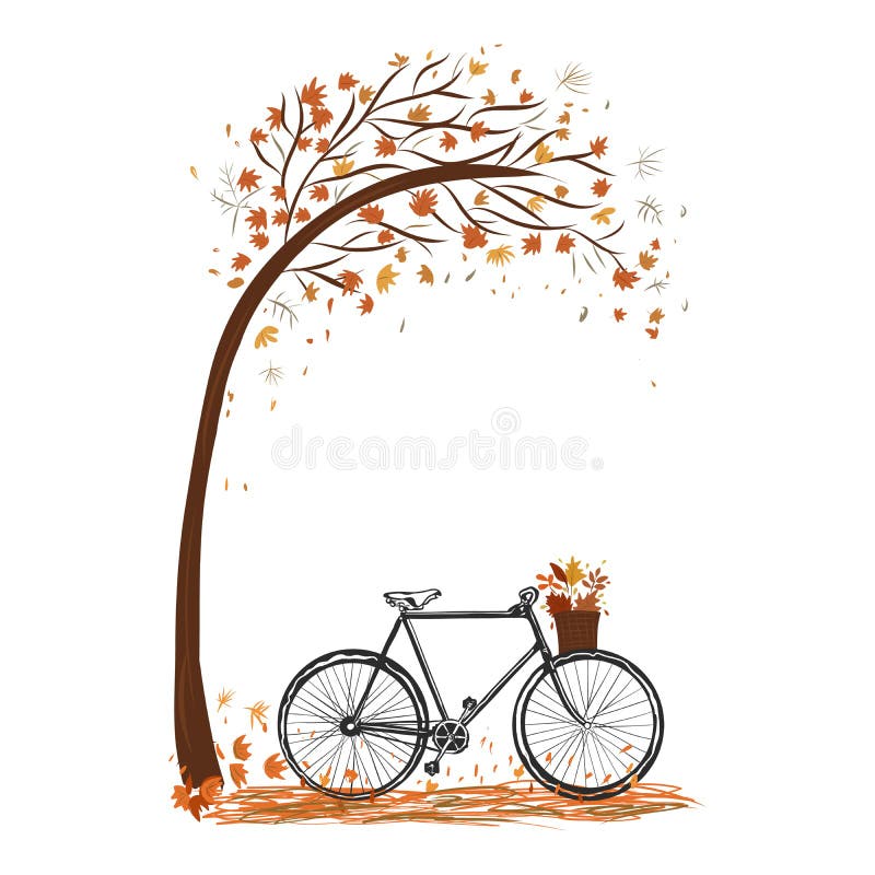 Autumn Background with a Tree and a Bicycle. Stock Vector ...