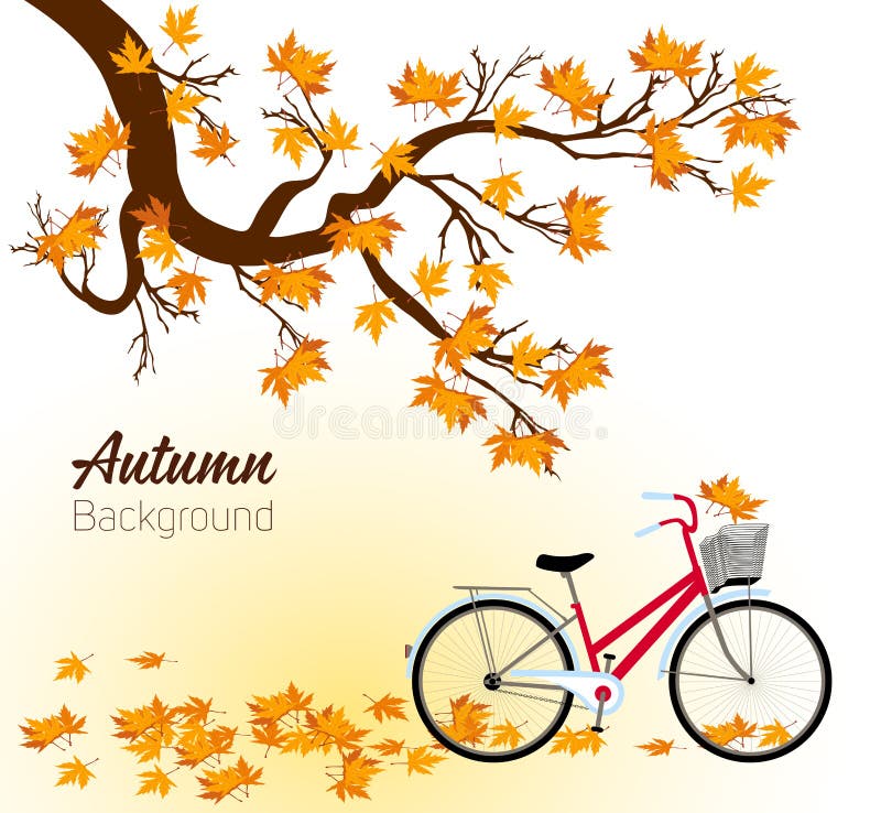 Autumn Background with a Tree and a Bicycle. Vector Stock Vector ...