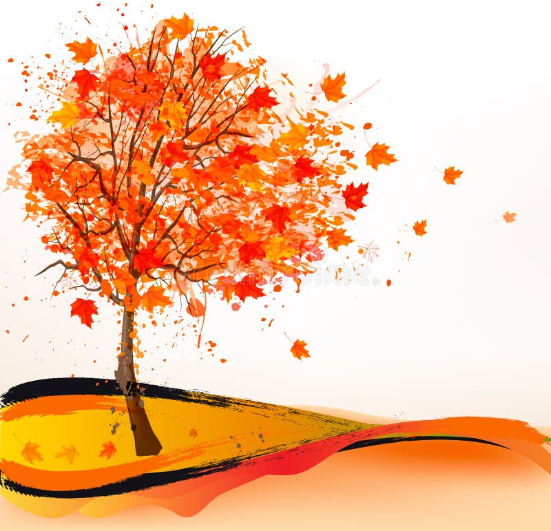 Autumn Trees with Falling Leaves, Vector Stock Vector - Illustration of ...