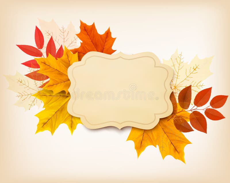 Autumn Background with a Vintage Card and Colorful Leaves. Stock Vector ...