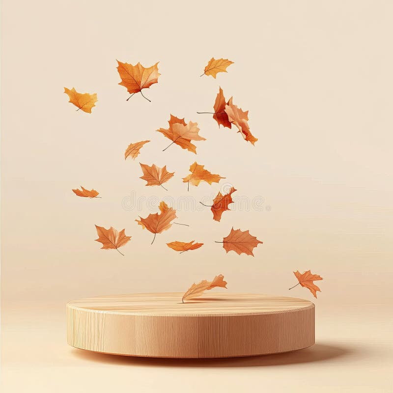 Autumn Background with Wooden Podium and Falling Leaves. Vector ...