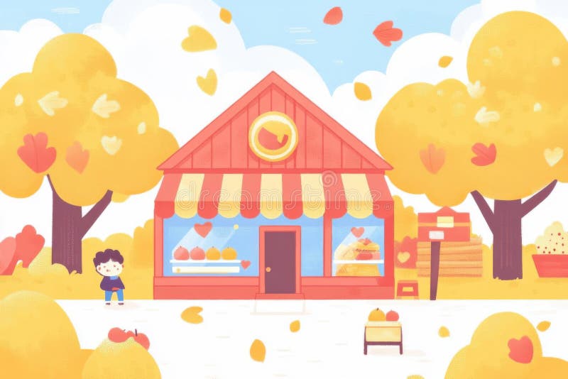 Autumn Bakery Shop Scene stock illustration. Illustration of apples ...