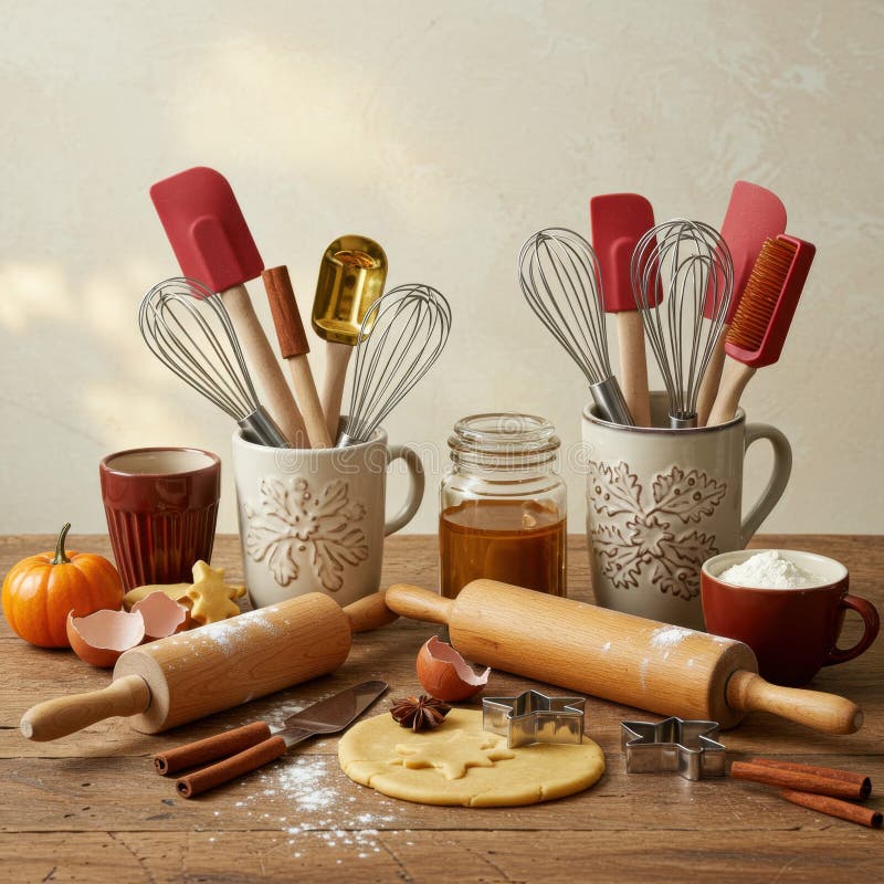 Autumn Baking Scene with Pastry Tools and Ingredients Stock Image ...