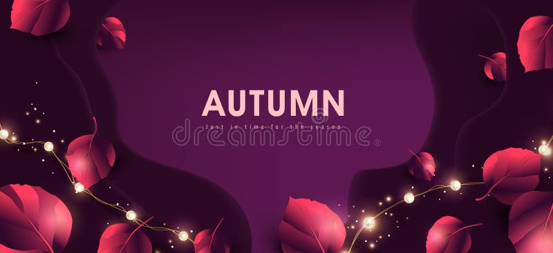 Autumn Banner Background with Autumn Leaves Falling and Led String ...