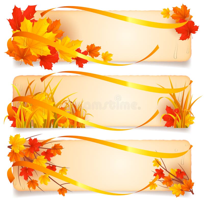 Vector Banners with Colorful Autumn Leaves. Stock Vector - Illustration ...