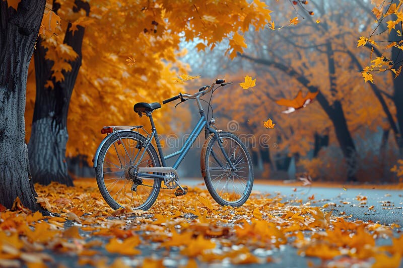 Autumn Bicycle Path stock illustration. Illustration of outdoor - 329543320