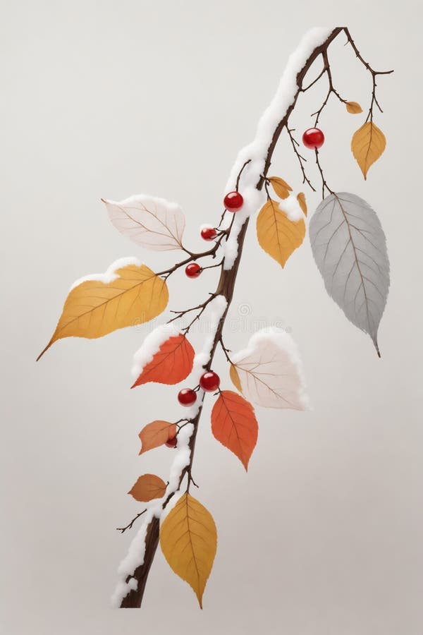 Autumn Birch Leaves with the First Snow Graphics Stock Illustration ...