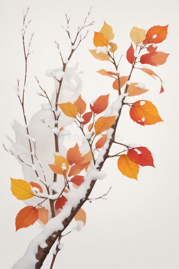 Autumn Birch Leaves with the First Snow Graphics Stock Illustration ...