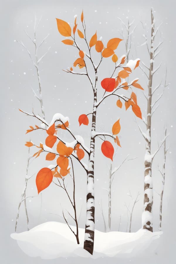 Autumn Birch Leaves with the First Snow Graphics Stock Illustration ...