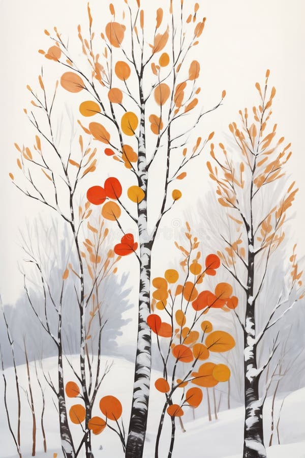 Autumn Birch Leaves with the First Snow Graphics Stock Illustration ...