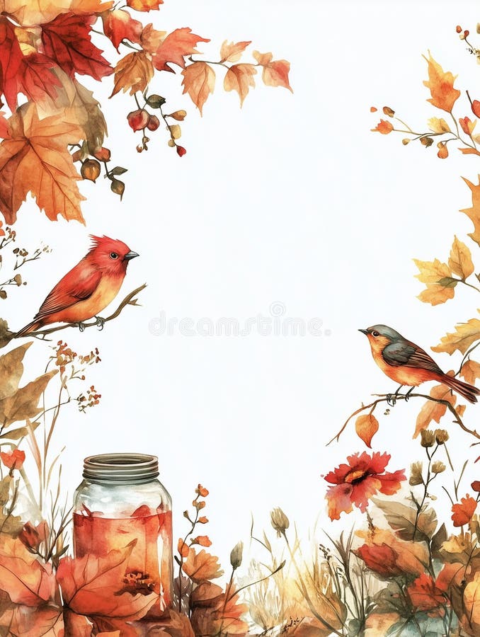Autumn Bird and Birdhouse: Cozy Floral Frame, AI Generated Stock ...