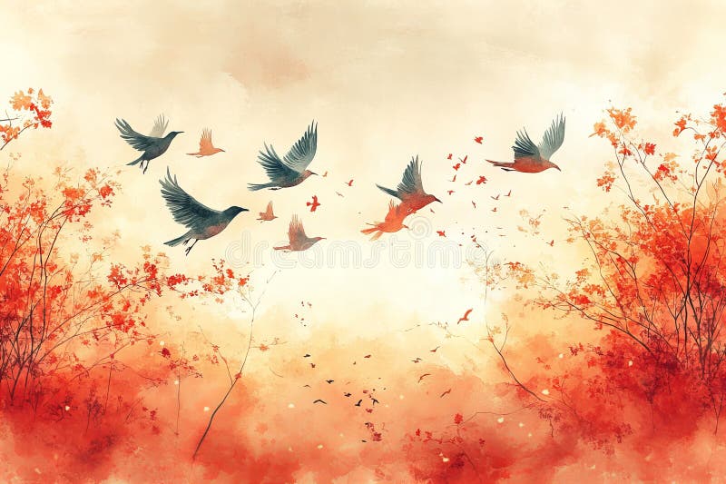 Autumn Birds in Flight Celebrating World Migratory Bird Day Stock ...