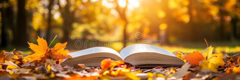 Autumn Book in Park Open Book Autumn Leaves Sunlight Park Setting ...