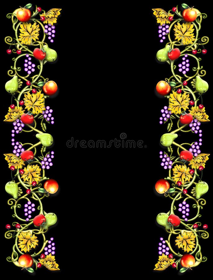 Autumn Border on Black stock illustration. Illustration of grapes - 1925089