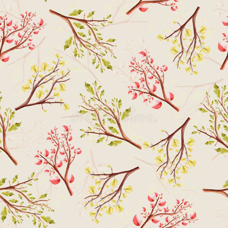 Autumn Branches in the Garden Watercolor Seamless Pattern Stock Photo - Image of garden, grass ...