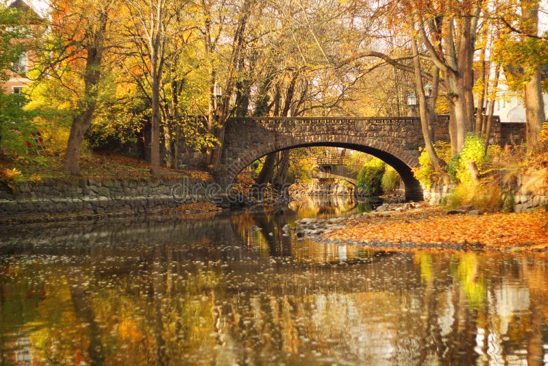 Autumn bridge stock photo. Image of glare, glow, autumn - 79149328