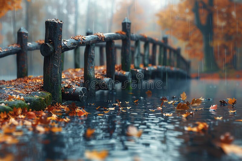 Autumn Bridge in the Rain stock image. Image of bridge - 329347411