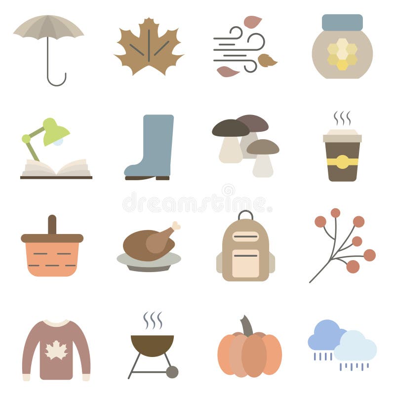 Autumn Bright Icons. Set of Autumn Color Icons. Autumn Time Stock ...