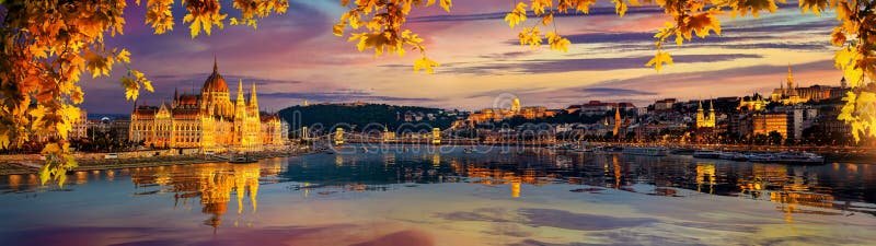 Autumn in Budapest stock photo. Image of sunset, bridge - 256322862