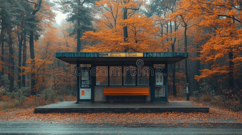 The Cozy Appeal of Bus Stops during Fall Stock Illustration ...