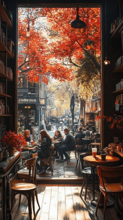 Autumn Cafe Illustration, View through Window Stock Illustration ...