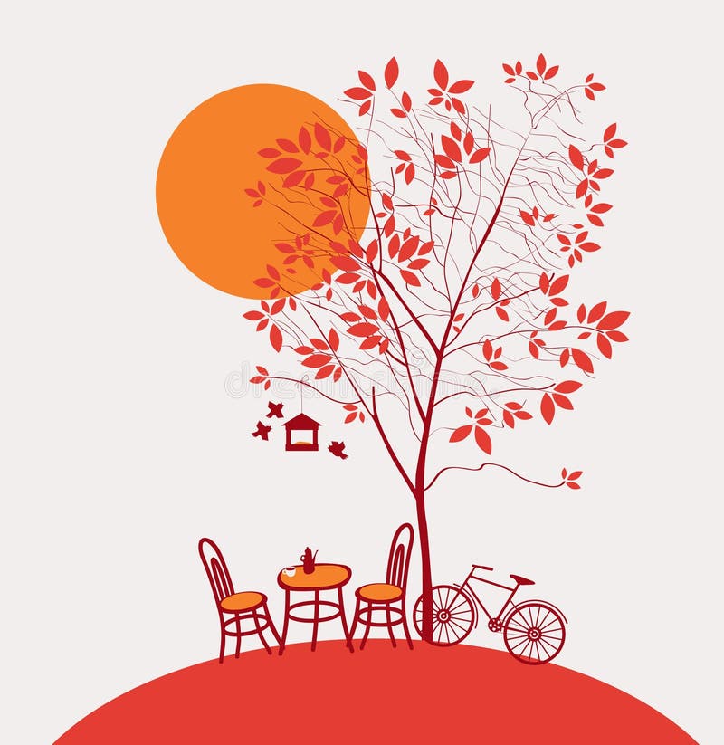 Autumn cafe stock vector. Illustration of birdhouse, country - 43207186