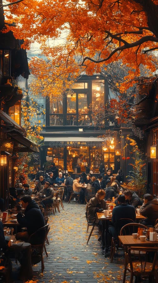 Autumn Cafe Patio Scene - Realistic Digital Illustration Stock ...