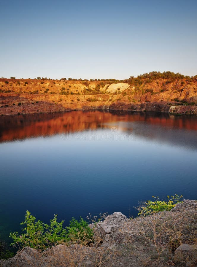 Autumn Canyon Lake in Sunset Red Color Light Stock Photo - Image of ...