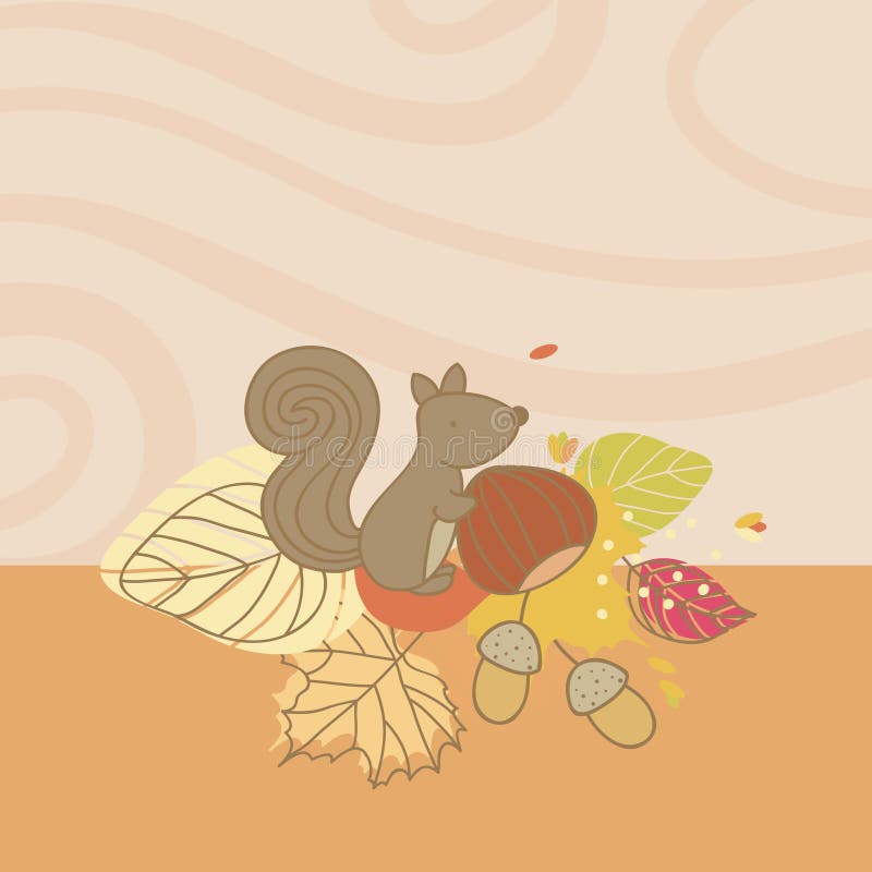 Cartoon Squirrel with Wreath Made of Autumn Leaves and Berries. Hello ...