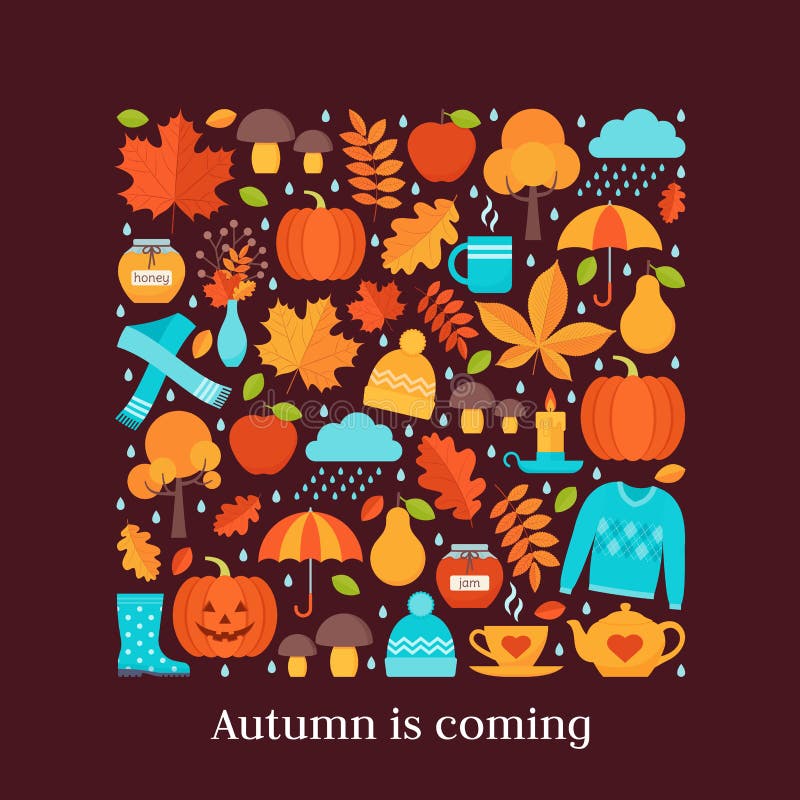 Autumn Card. Vector Illustration. Background with Autumn Elements in ...
