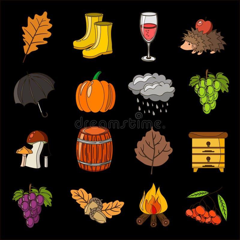 Autumn. Cartoon and Flat Style. Icon Objects Set for Design with ...