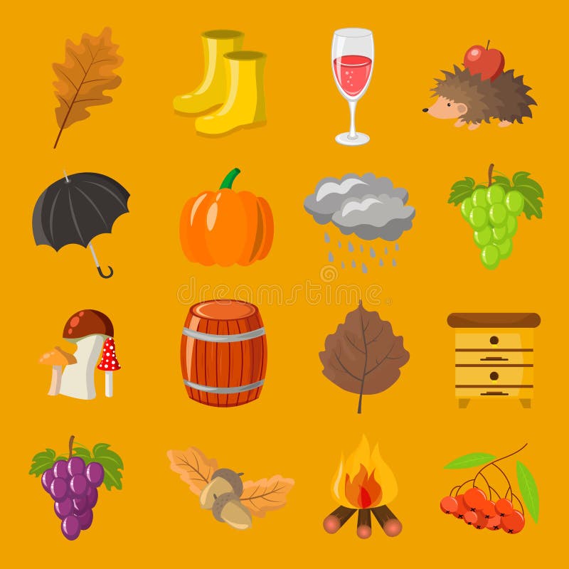 Autumn. Cartoon and Flat Style. Icon Objects Set for Design with ...