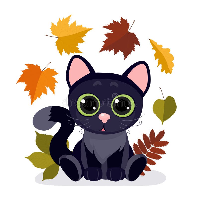 Autumn Cat Illustration. Vector Illustration Stock Vector ...