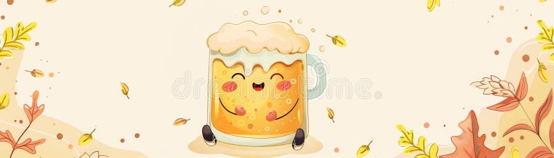 Autumn Cheer with a Smiling Beer Mug Surrounded by Falling Leaves. AI ...