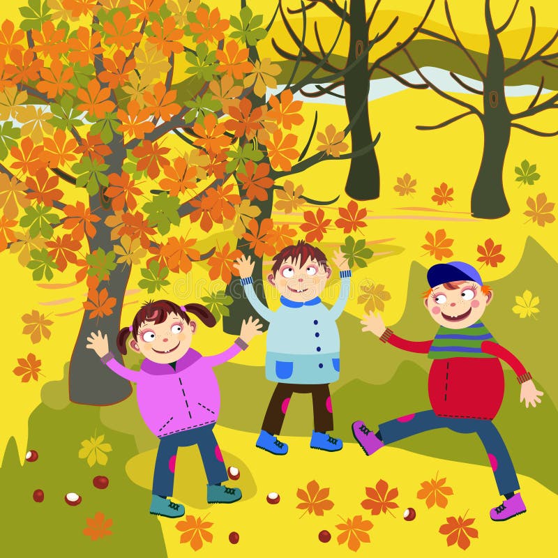 Autumn and children stock illustration. Illustration of colors - 46526892