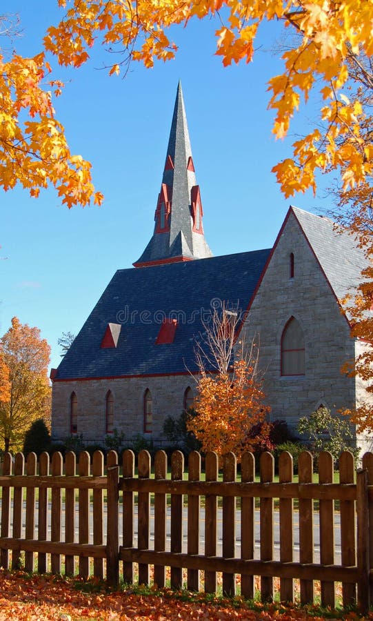 Autumn church stock image. Image of crisp, blue, fence - 6938493