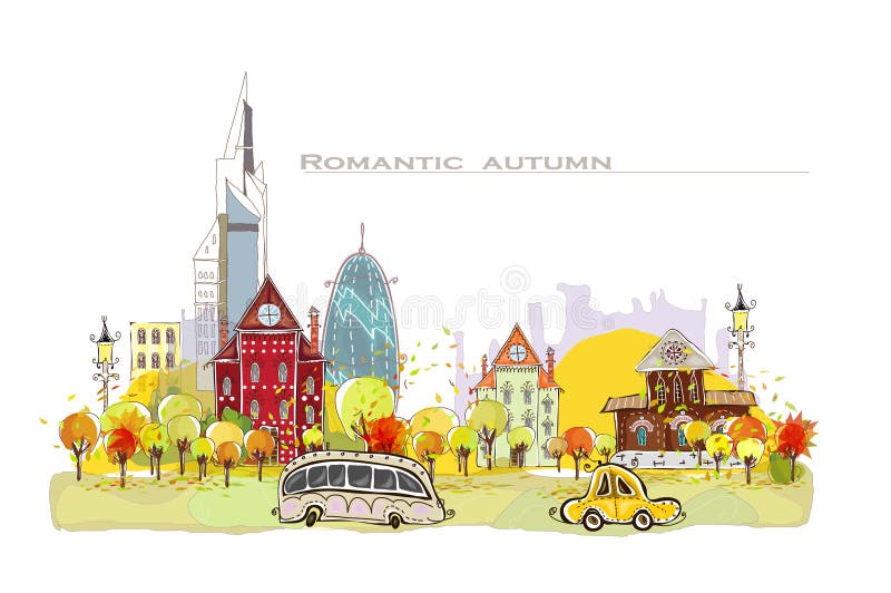 Autumn city background stock illustration. Illustration of drive - 48600328