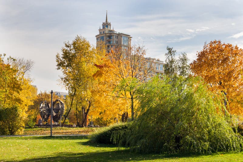 Autumn in the City Park, Trees in Yellow Foliage. Stock Photo - Image ...