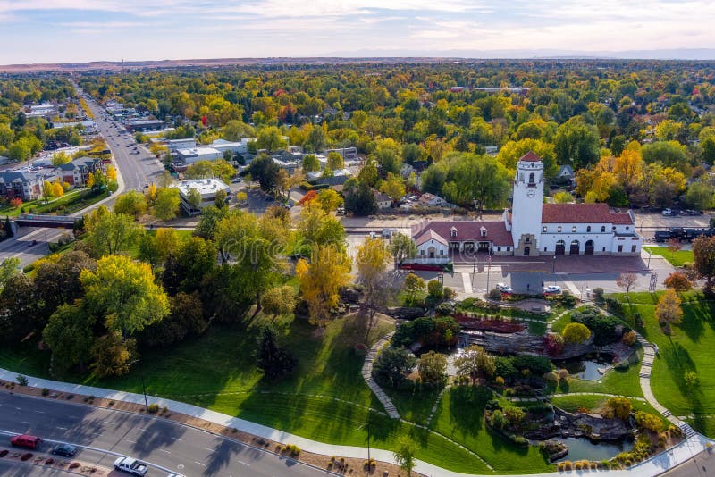 Autumn in the City of Trees Boise with the Train Depot Stock Photo ...